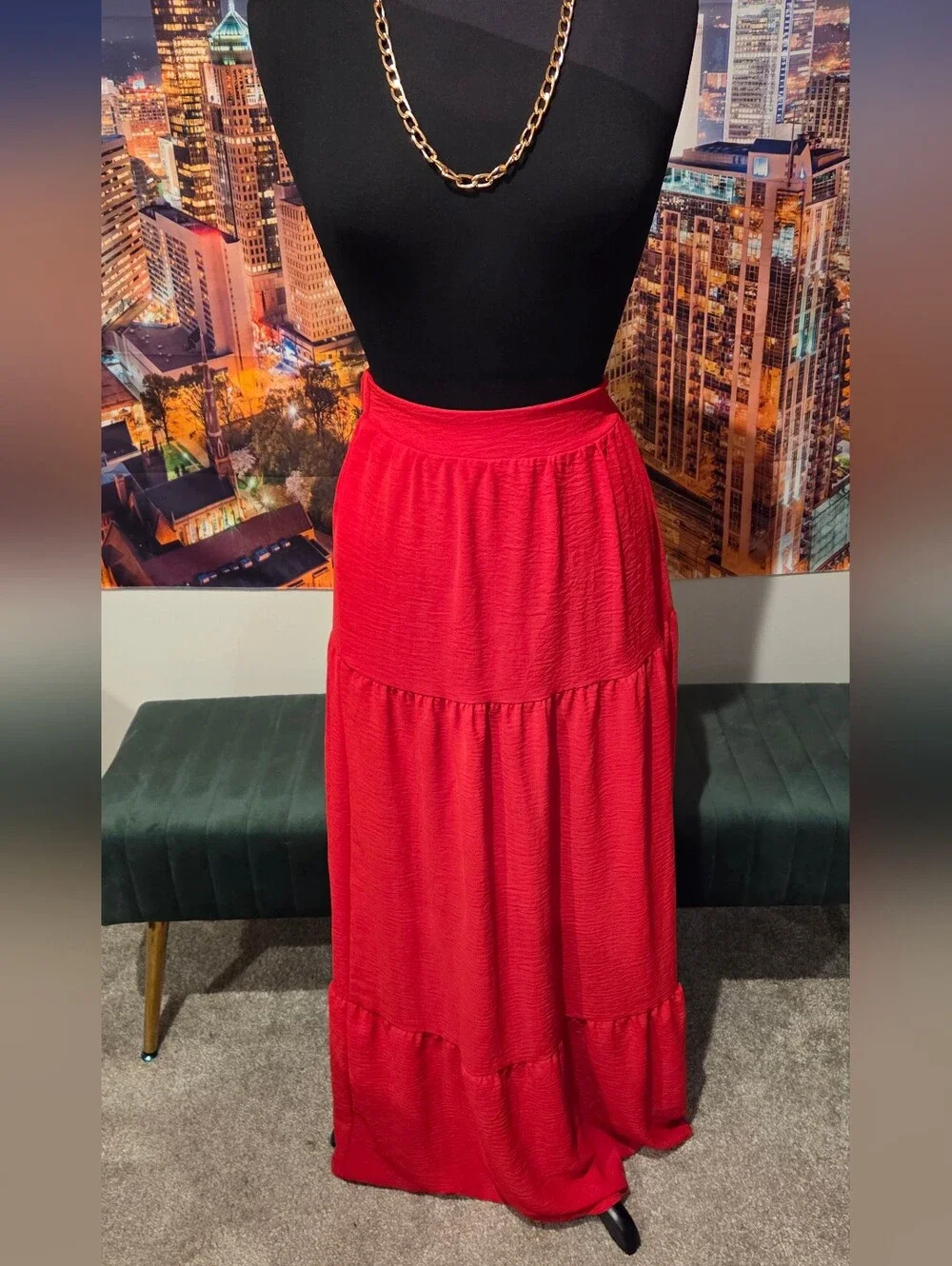 SHEIN | Skirts | Shein Red Tiered Maxi Skirt | Poshmark